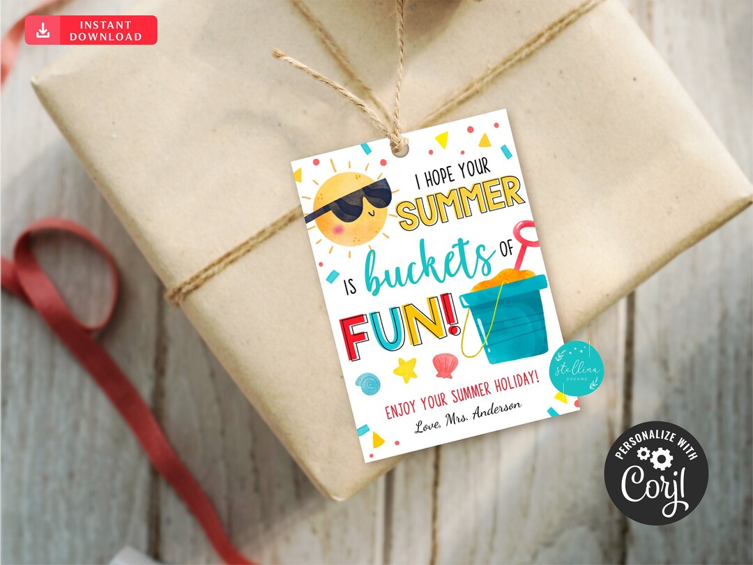 Editable Bucket of Fun Gift Tag, Beach Theme Teacher Appreciation End ...
