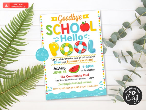 Invitations & Announcements Goodbye School Summer Invite Hello Pool ...