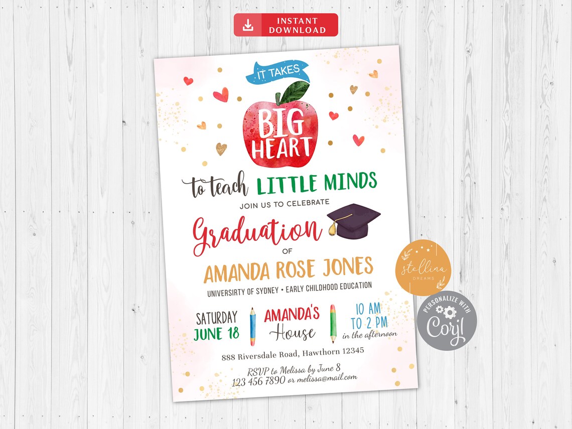 Editable Teacher Graduation Invitation It Takes Big Heart - Etsy Australia