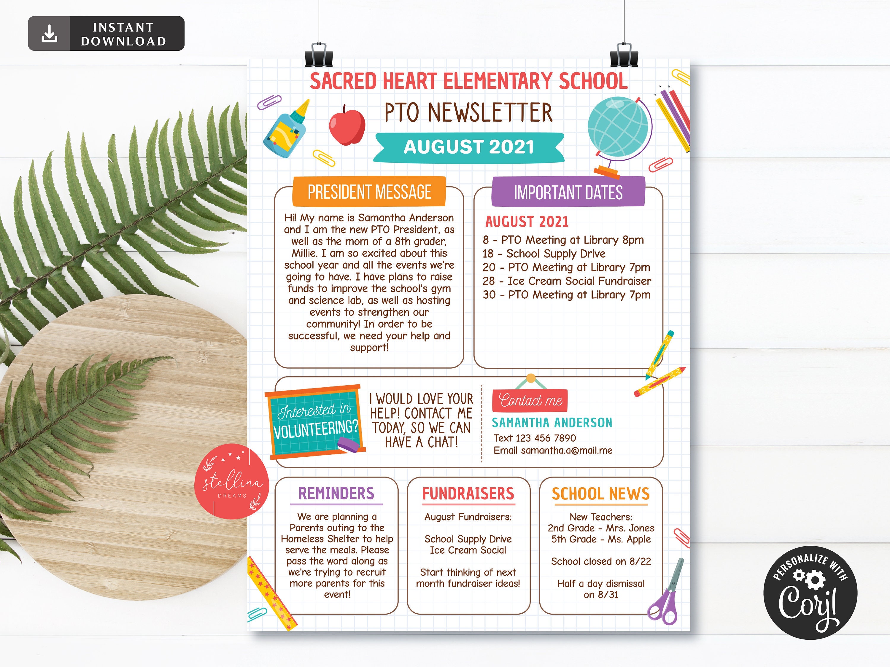 August PTO PTA Newsletter Flyer Back to School Meeting Agenda - Etsy
