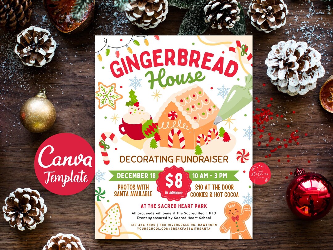 Editable Christmas Gingerbread House Decorating Fundraiser Flyer ...