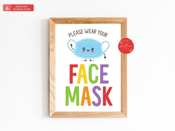 Please Wear A Mask Sign for Kids Printable School Health - Etsy