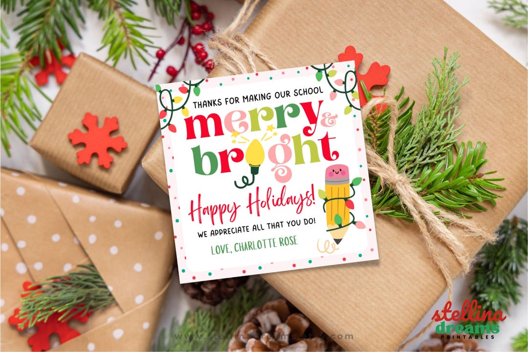 Merry & Bright School Gift Tags | Christmas Teacher Staff Appreciation ...