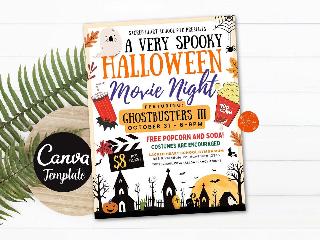 Halloween Movie Night Flyer: Spooky Cinema Party Invite (CANVA Template ...