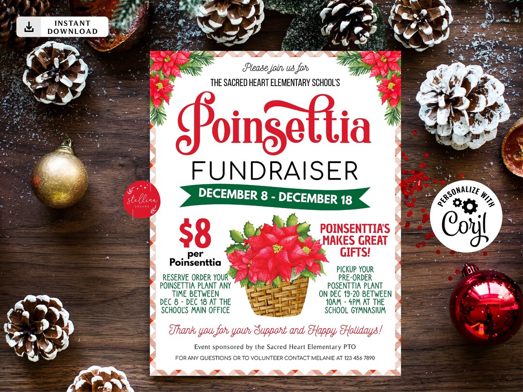 EDITABLE Poinsettia Fundraiser Flyer, Christmas School Church Pto Pta ...