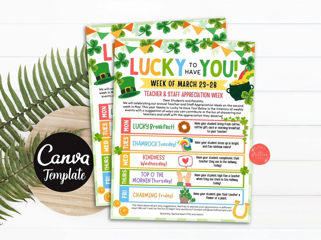 Editable St. Patricks Day Teacher Appreciation Week Lucky Theme ...