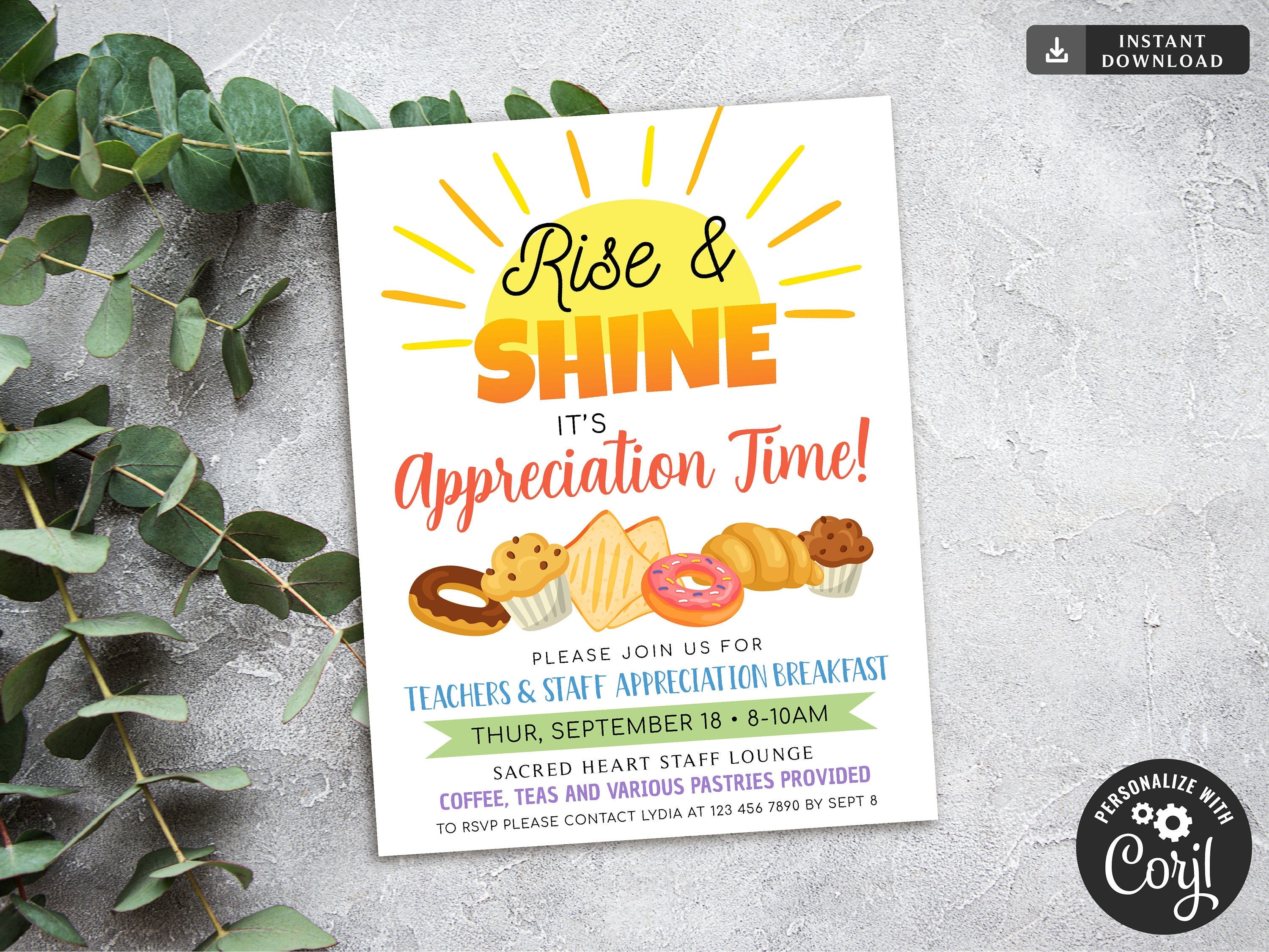 Breakfast Appreciation Invitation Rise and Shine Thank You Staff ...