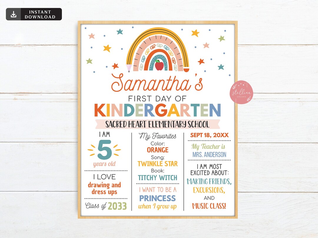 EDITABLE Rainbow Boho First School Photo Prop, Printable Back to School ...