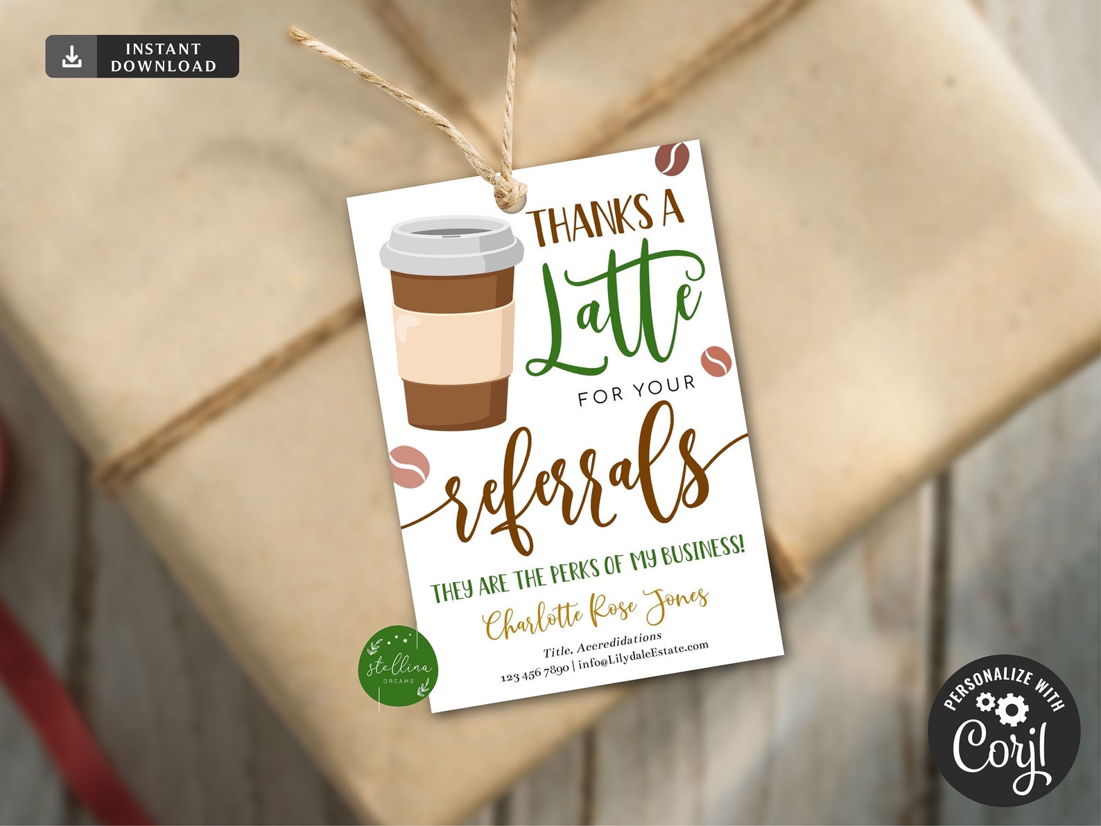 EDITABLE Thanks a Latte for Your Referrals, Small Business Realtor Pop ...