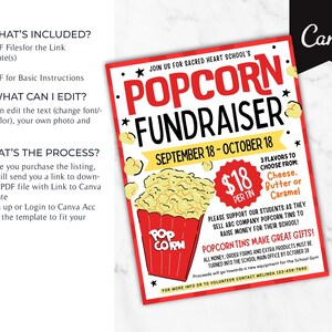 Popcorn Fundraiser Flyer: School Event, Editable Canva Template ...