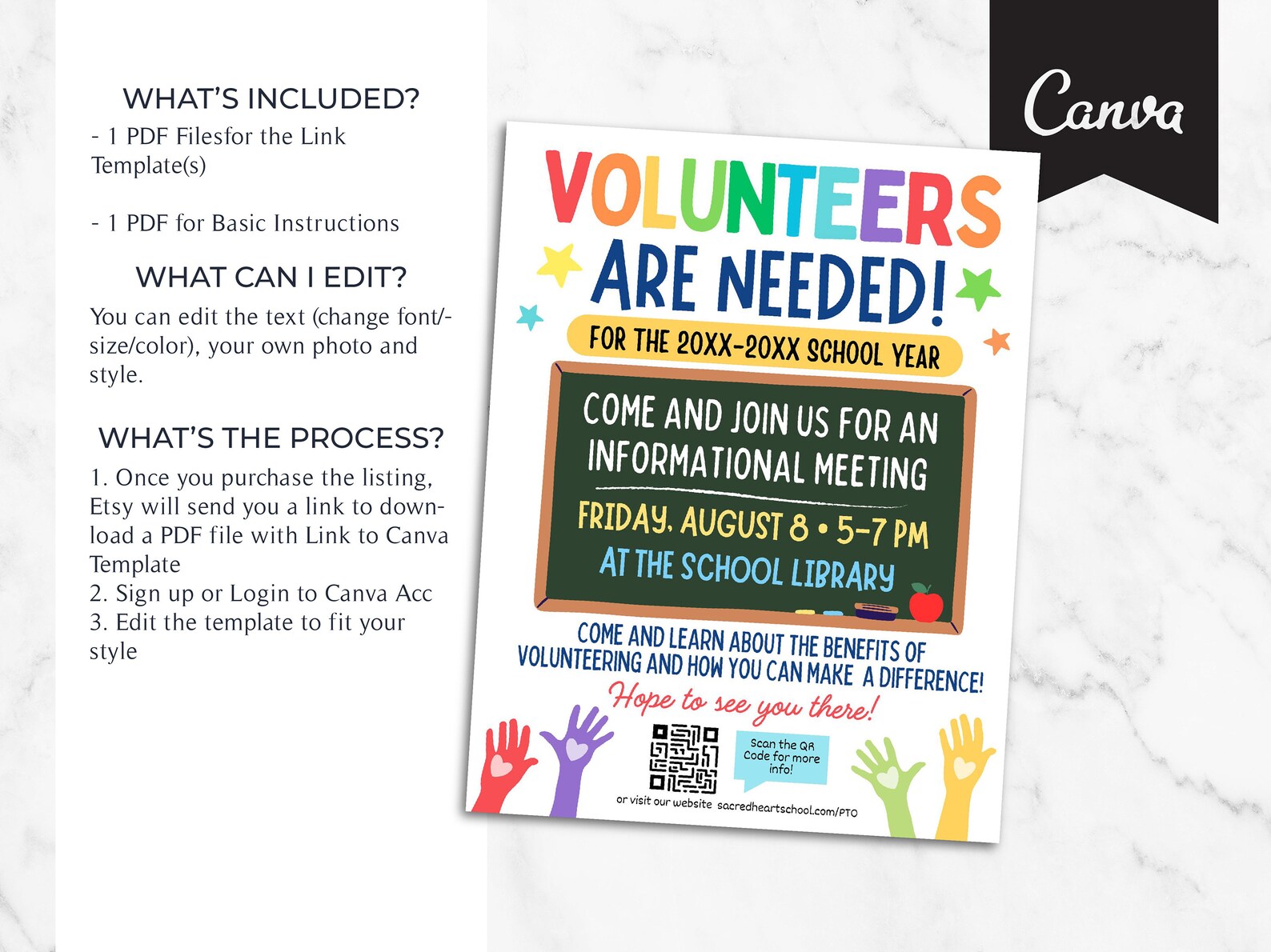 Editable Volunteer Recruitment Flyer, Printable Handout, School ...