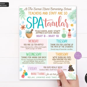 Spa Teacher and Staff Appreciation Week, Itinerary Poster, Calm Zen ...