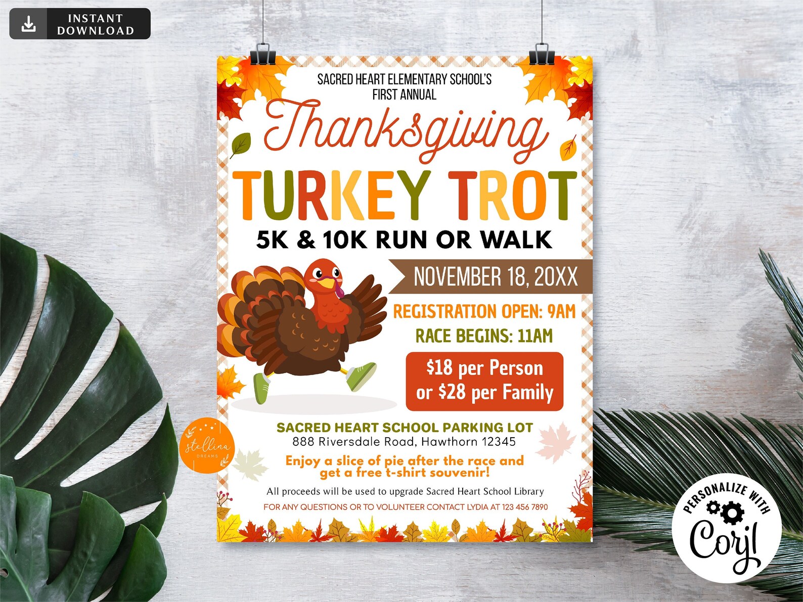 Turkey Trot Flyer Printable Fall Poster Invitation, Community ...