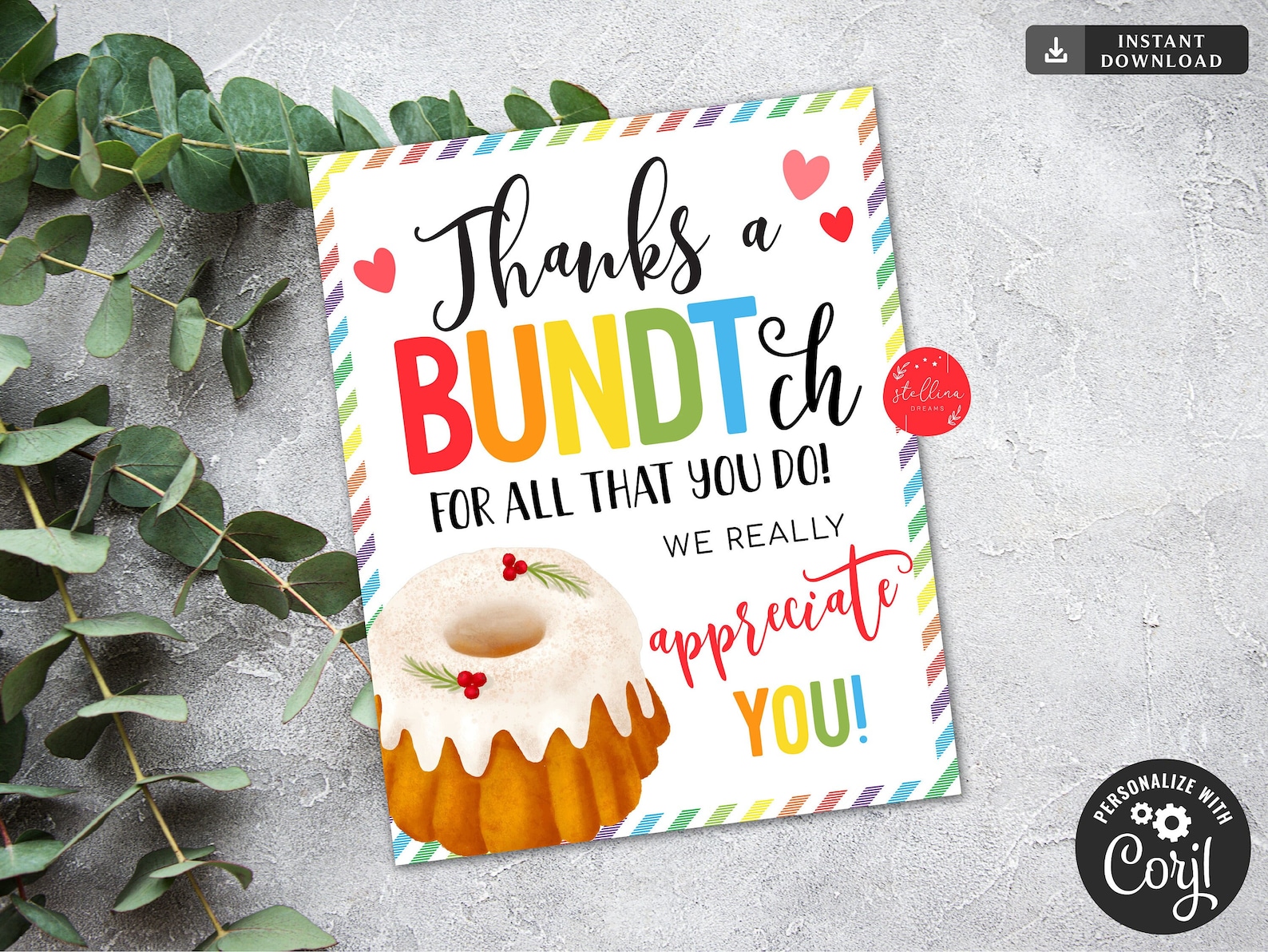 Bundt Cake Appreciation Sign: Teacher, Nurse, Staff Gift (instant ...