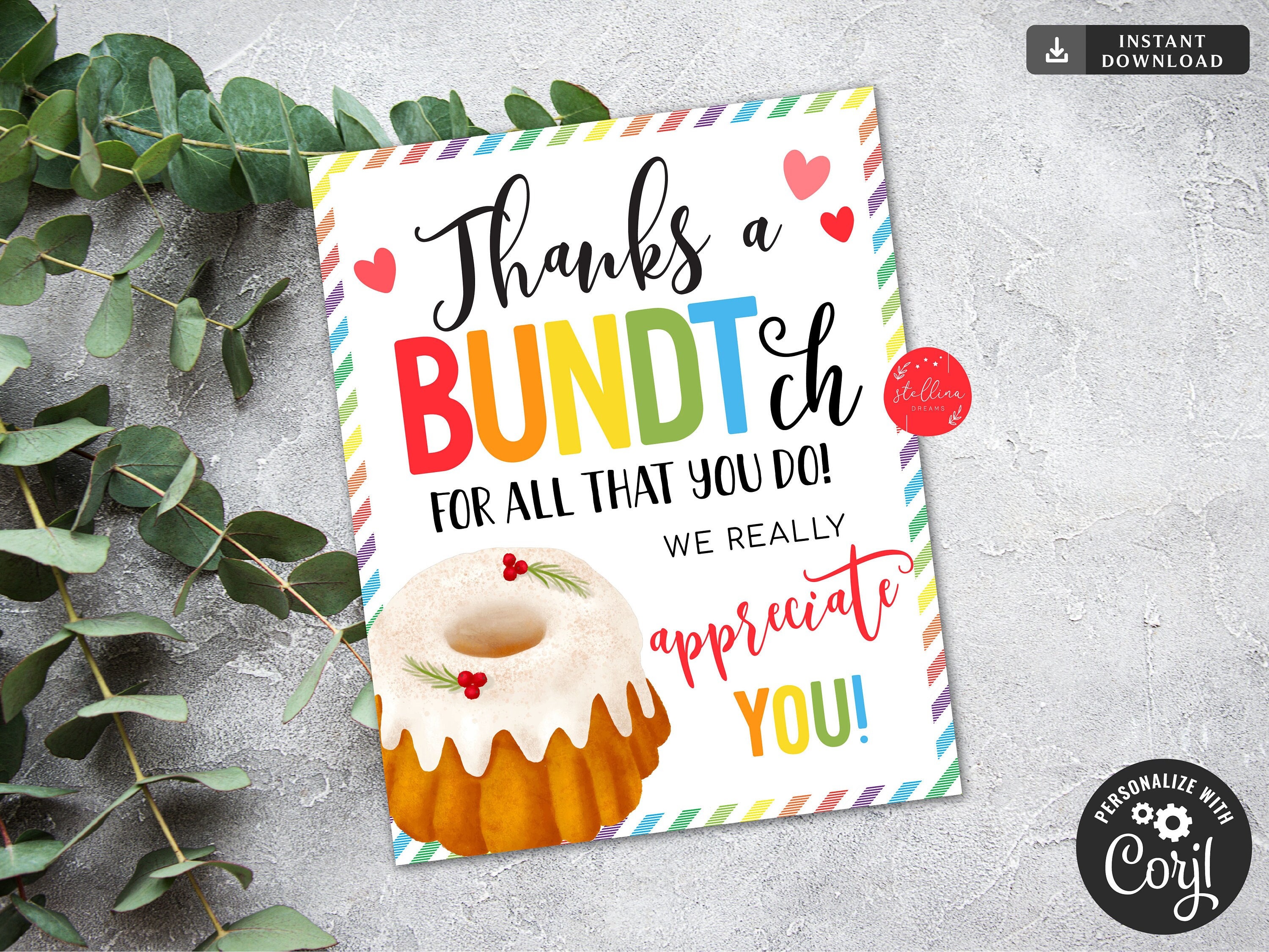 Bundt Cake Appreciation Sign: Teacher, Nurse, Staff Gift (instant ...