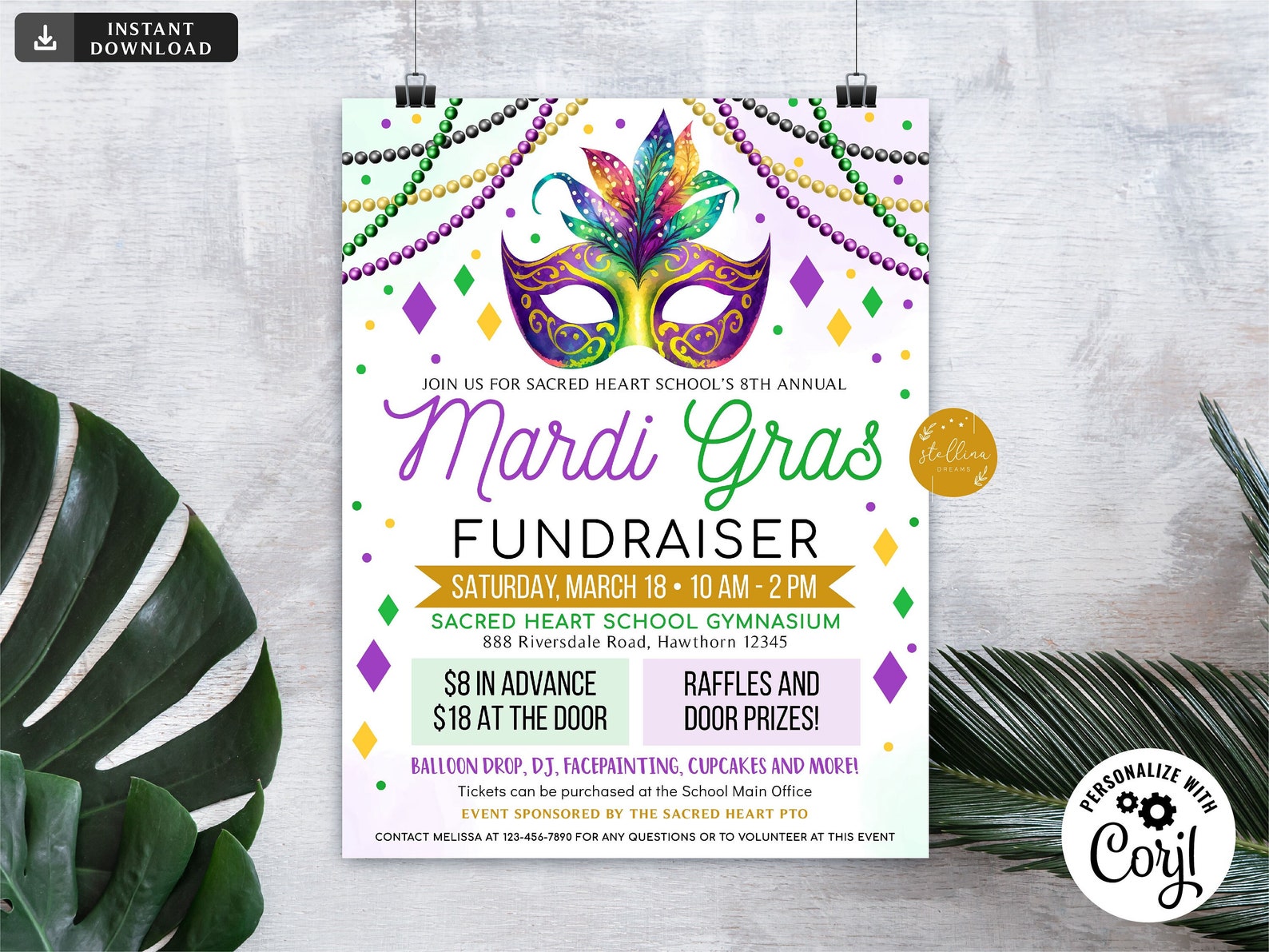 EDITABLE Mardi Gras Fundraiser Flyer, Mardi Gras Class Party Invite ...