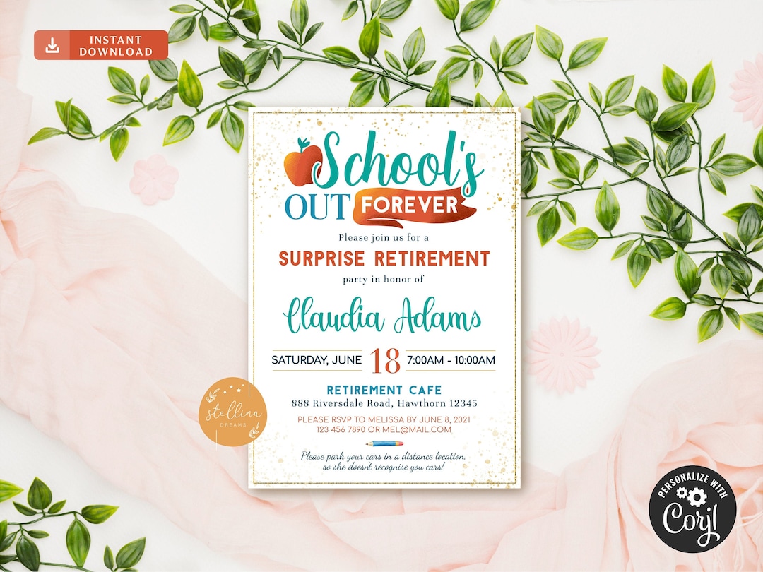 Editable Teacher Retirement Invitation, Printable Digital Teacher ...