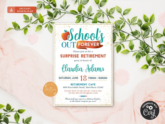 Editable Teacher Retirement Invitation Printable Digital - Etsy