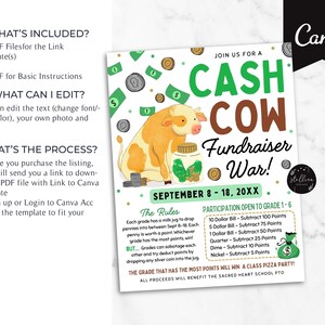 Cash Cow Fundraiser Flyer: School Event Template (CANVA) Dollars War ...