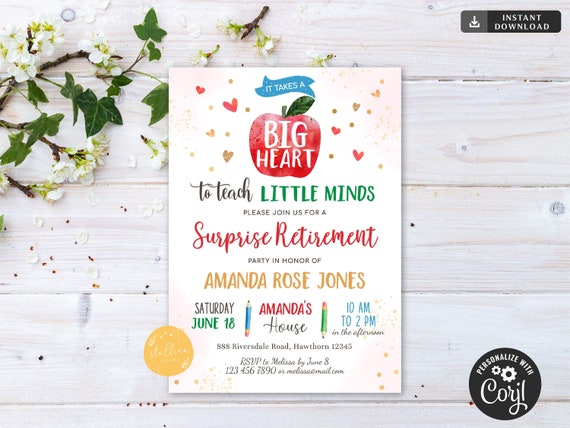 Editable Teacher Retirement Invitation It Takes Big Heart - Etsy