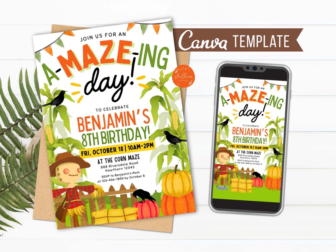 Corn Maze Birthday Invitation, Pumpkin Farm Pumpkin Patch, Fall ...