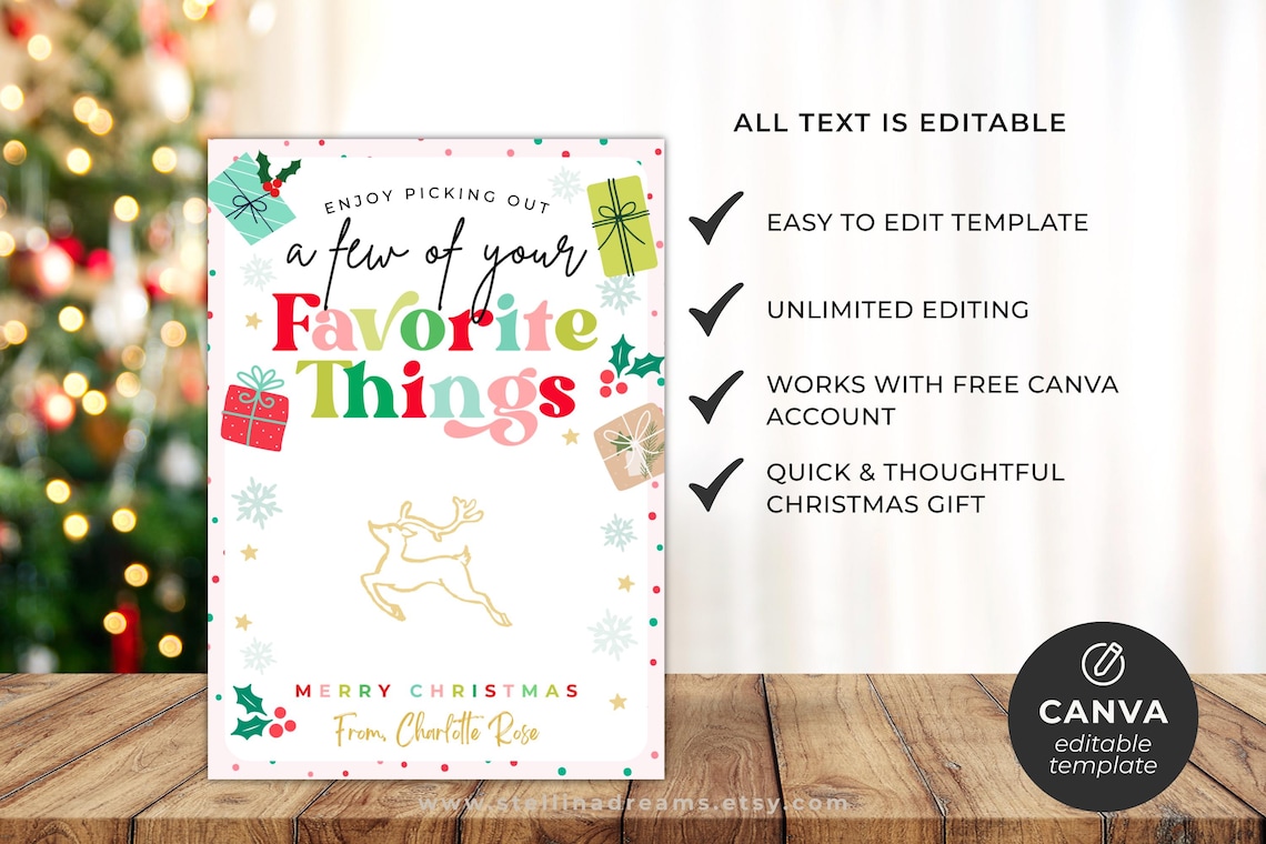 Favorite Things Christmas Gift Card Holder Printable | Holiday Teacher ...