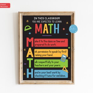 MATH Teacher Classroom Poster, Printable Math Classroom Rules Sign ...