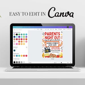 Editable Parents Night Out Movie Flyer: School Event Canva Template ...
