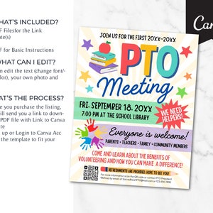 Editable PTO PTA Meeting Informational Flyer, Printable Handout, School ...