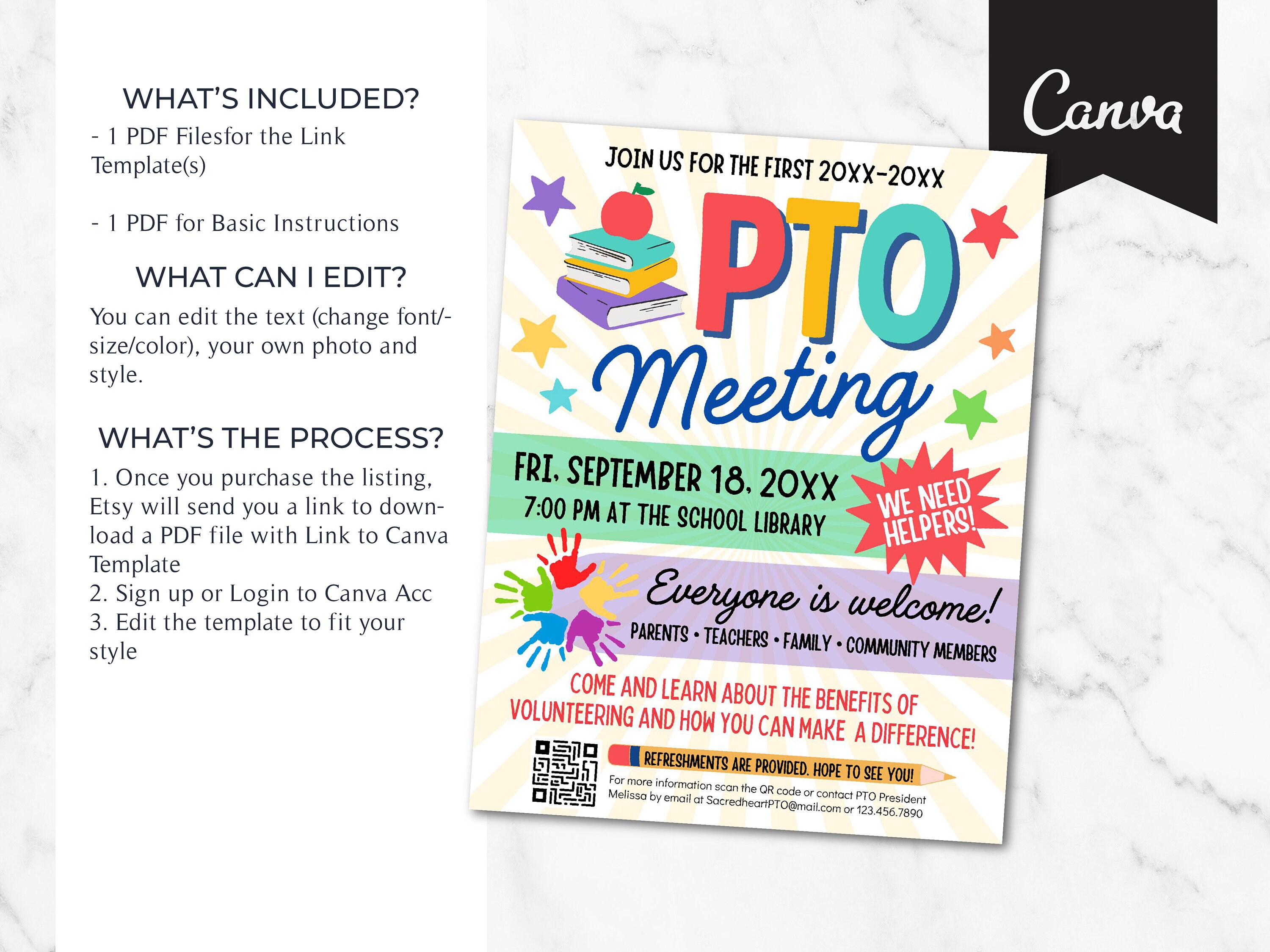 Editable PTO PTA Meeting Informational Flyer, Printable Handout, School ...