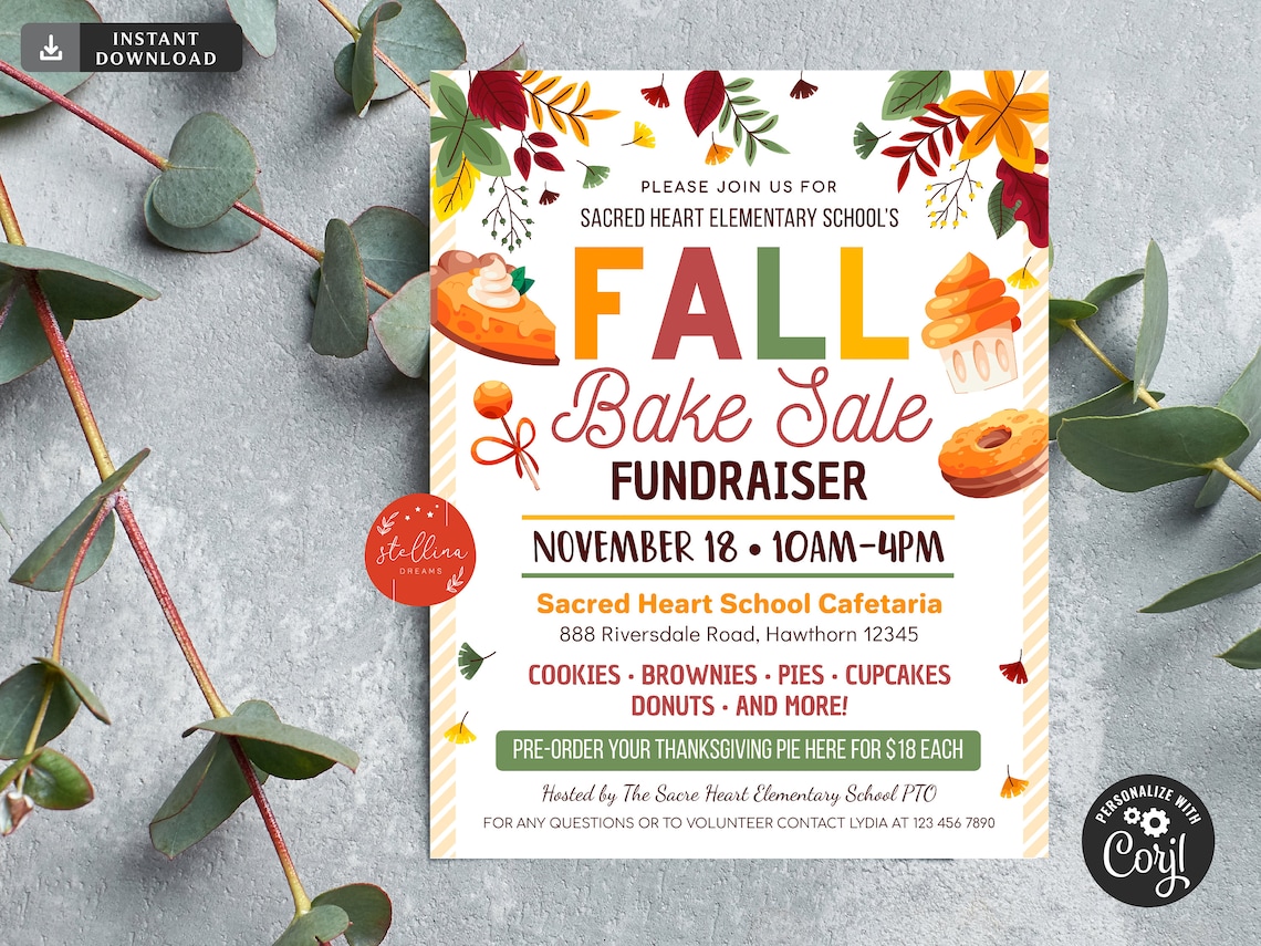 Fall Bake Sale Flyer Festival Fall Harvest Poster Printable - Etsy