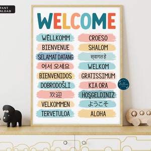 Welcome Sign, Multi-language Welcome, Printable Office Wall Art ...