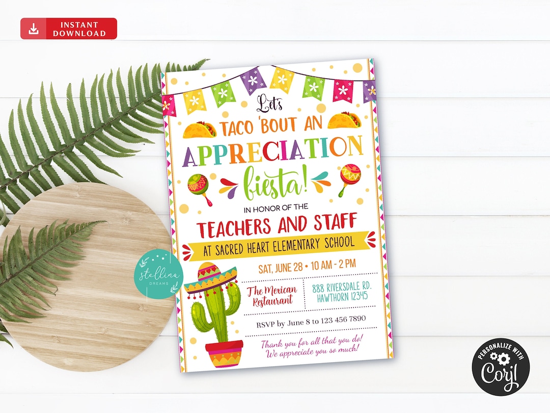 Editable Fiesta Invite Teacher Appreciation Staff Invitation, Printable ...