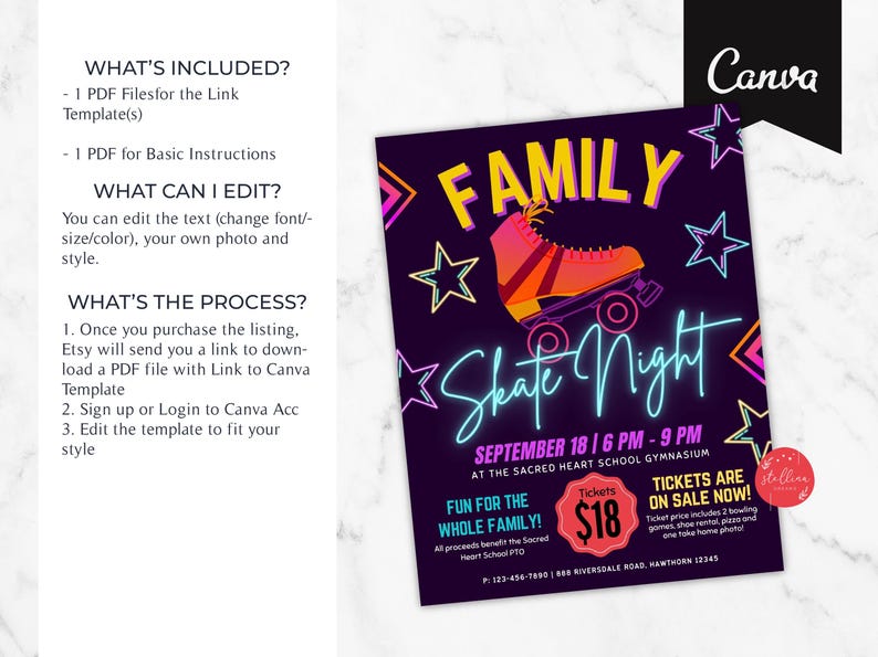 Editable Family Skate Night Flyer: Roller Skating Fundraiser (CANVA ...