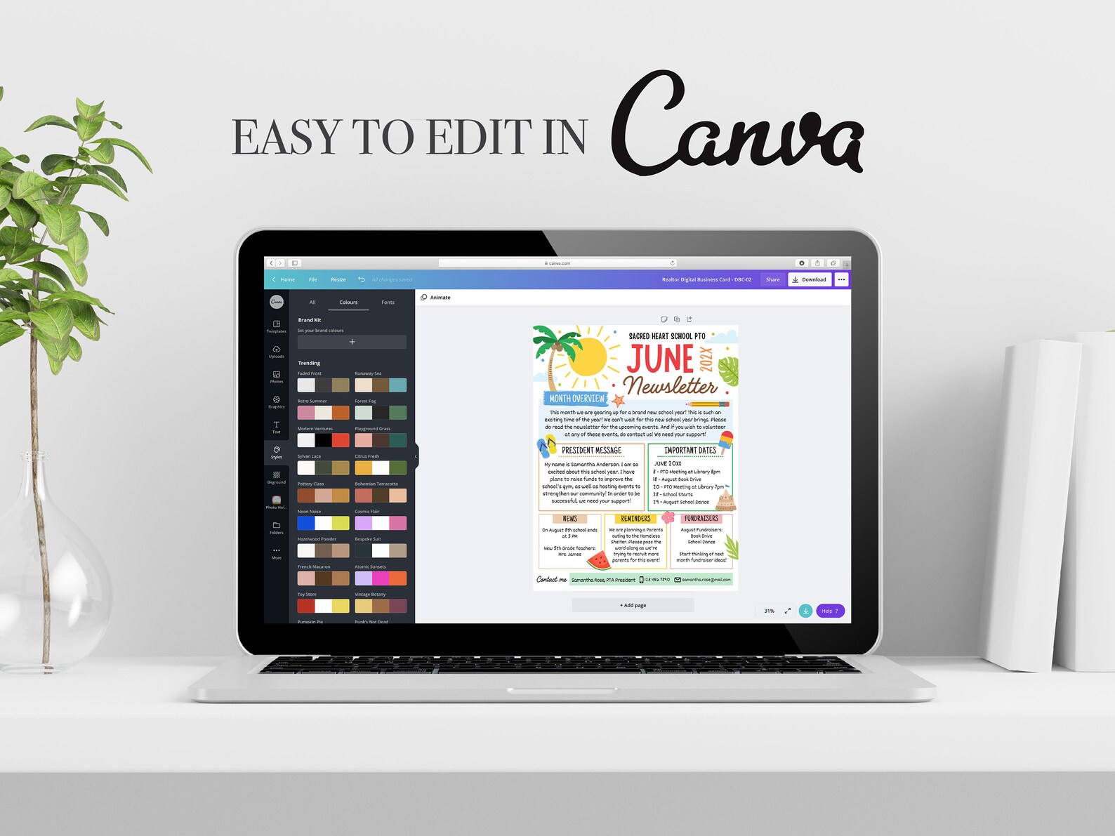 June PTO PTA Newsletter Flyer: Editable CANVA Template (digital ...