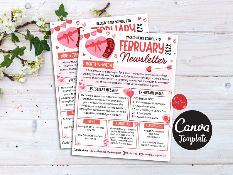 February PTO Newsletter Flyer: Valentine's Day School Calendar (CANVA ...