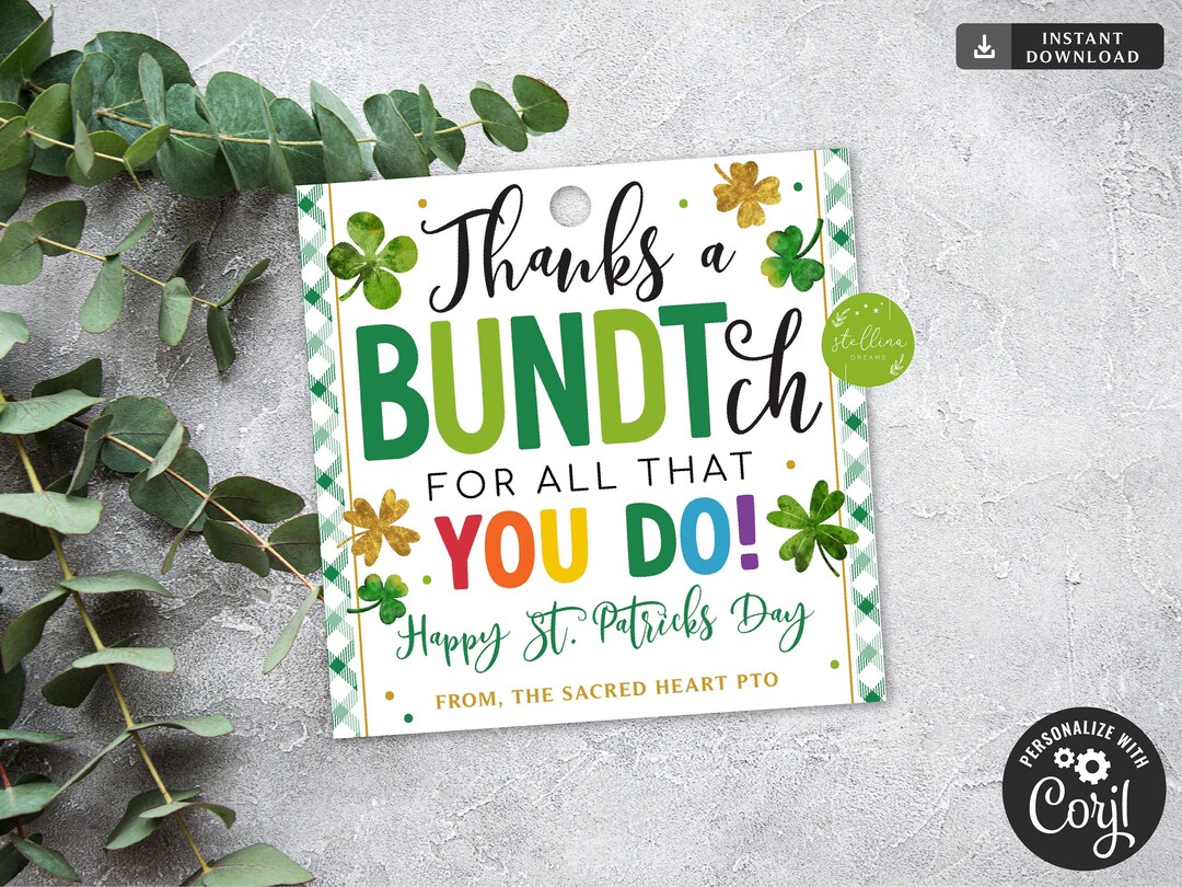 EDITABLE St Patrick's Day Bundt Cake Gift Tags Bakery Gift Tag St ...