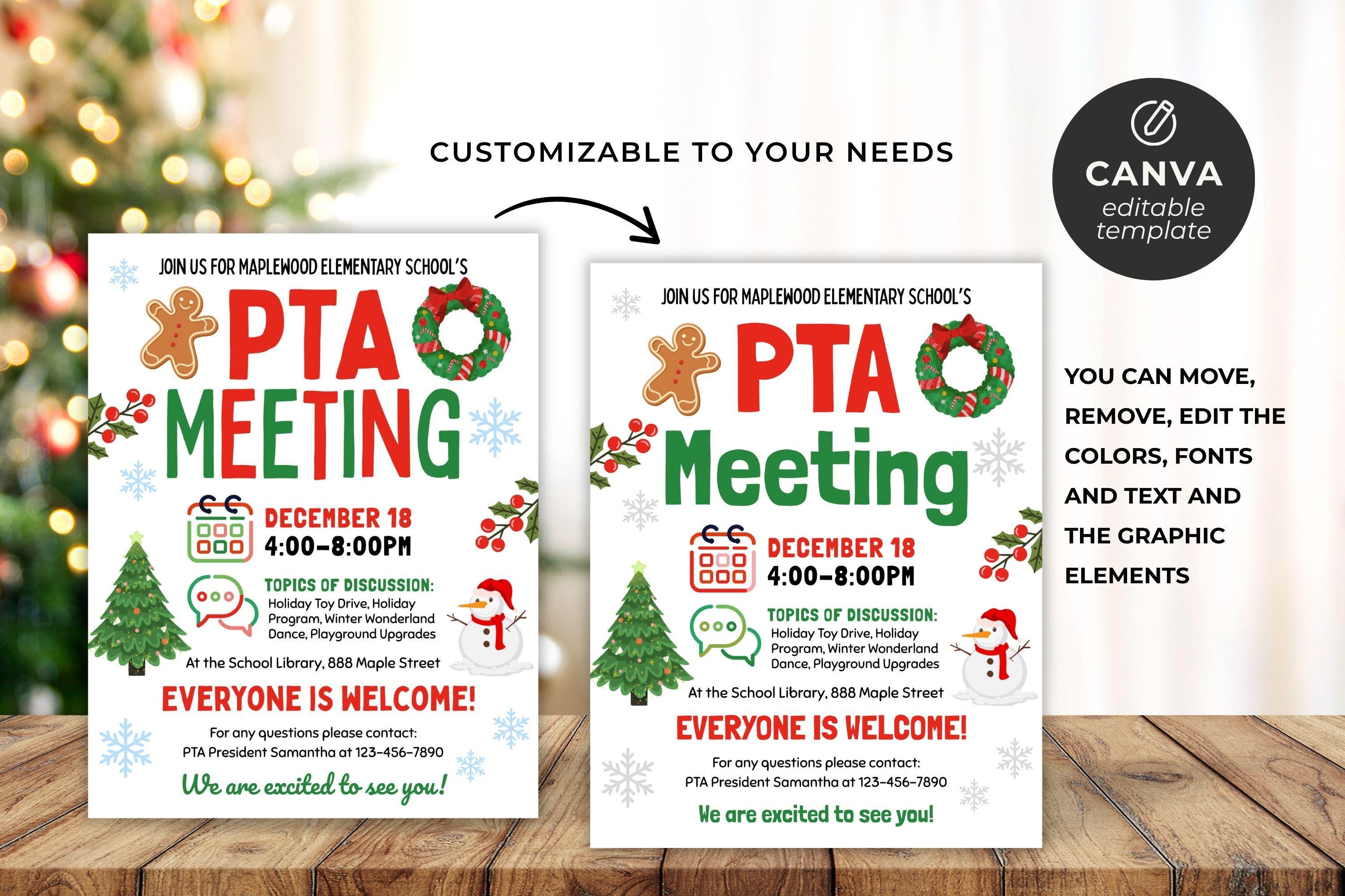 Christmas PTO Meeting Flyer Template | School Holiday Event | December ...