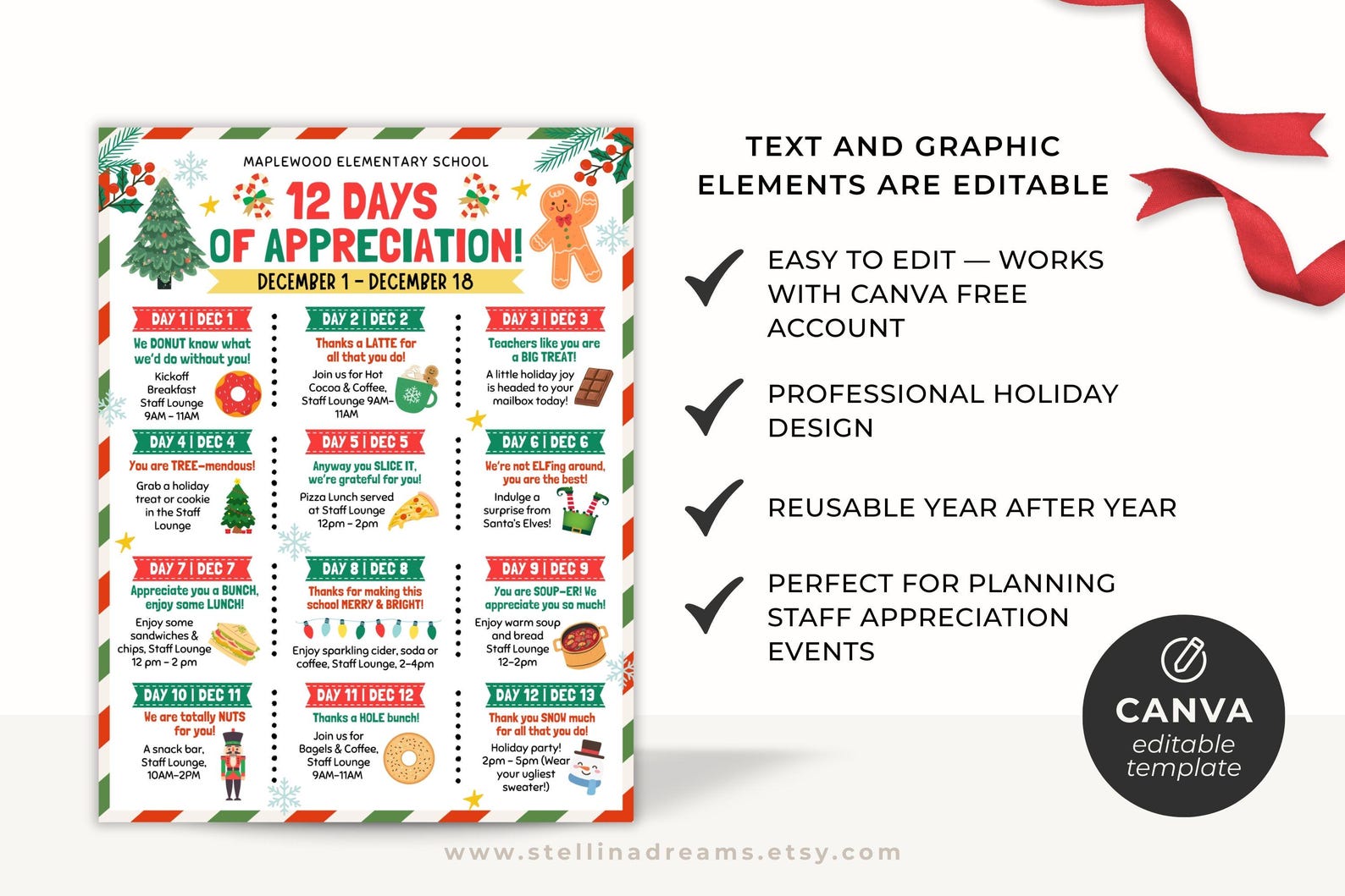 12 Days of Christmas Teacher Staff Appreciation Flyer, Editable Canva ...