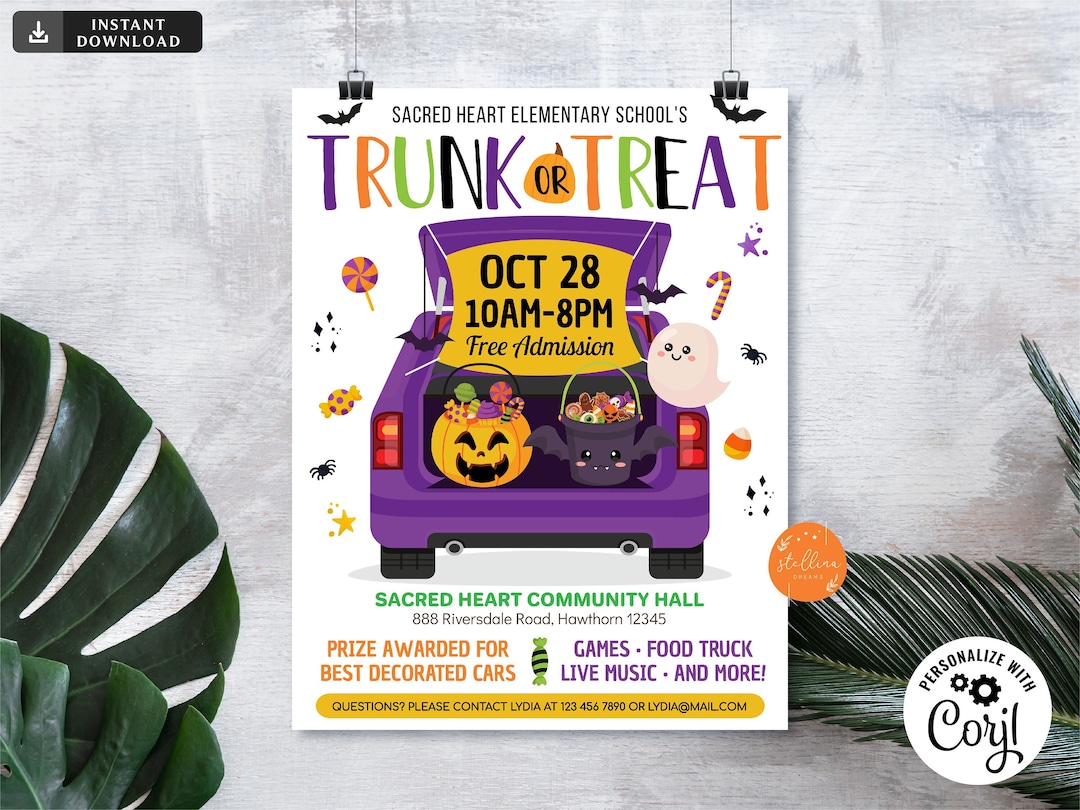 EDITABLE Trunk or Treat Flyer, Halloween Invitation, Community ...