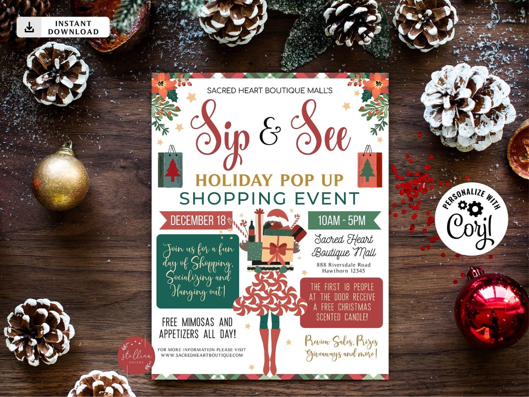 EDITABLE Christmas Shopping Flyer, Women's Sip & Shop Shopping Event ...