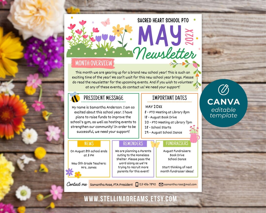 Editable May PTO PTA Newsletter Flyer, Classroom Printable Handout ...