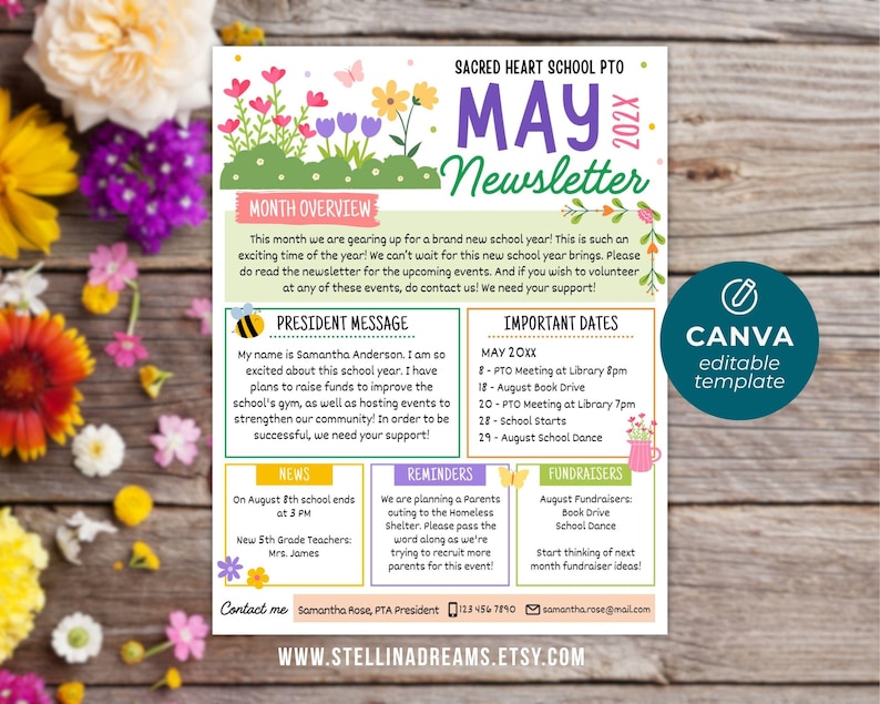 Editable May PTO PTA Newsletter Flyer, Classroom Printable Handout ...