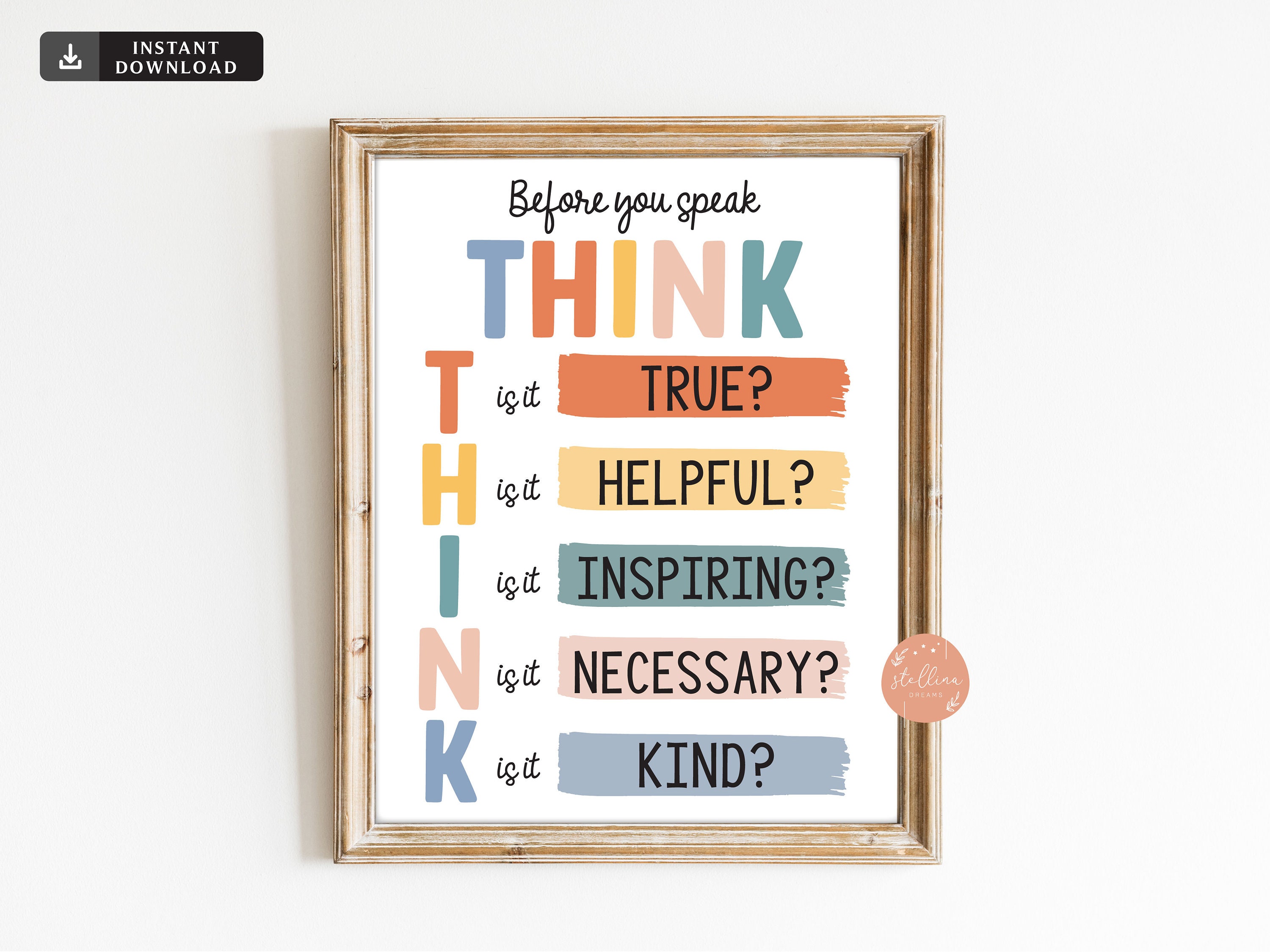 Think Before You Speak Sign, Printable Classroom Decor, Motivational ...