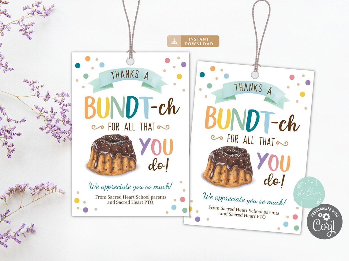 EDITABLE Bundt Cake Appreciation Gift Tags Staff Teacher | Etsy