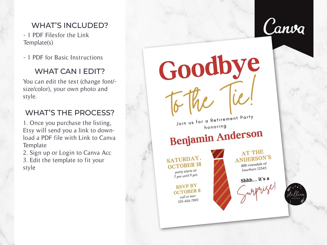 Men's Retirement Invitation: Goodbye to the Tie, CANVA Template ...