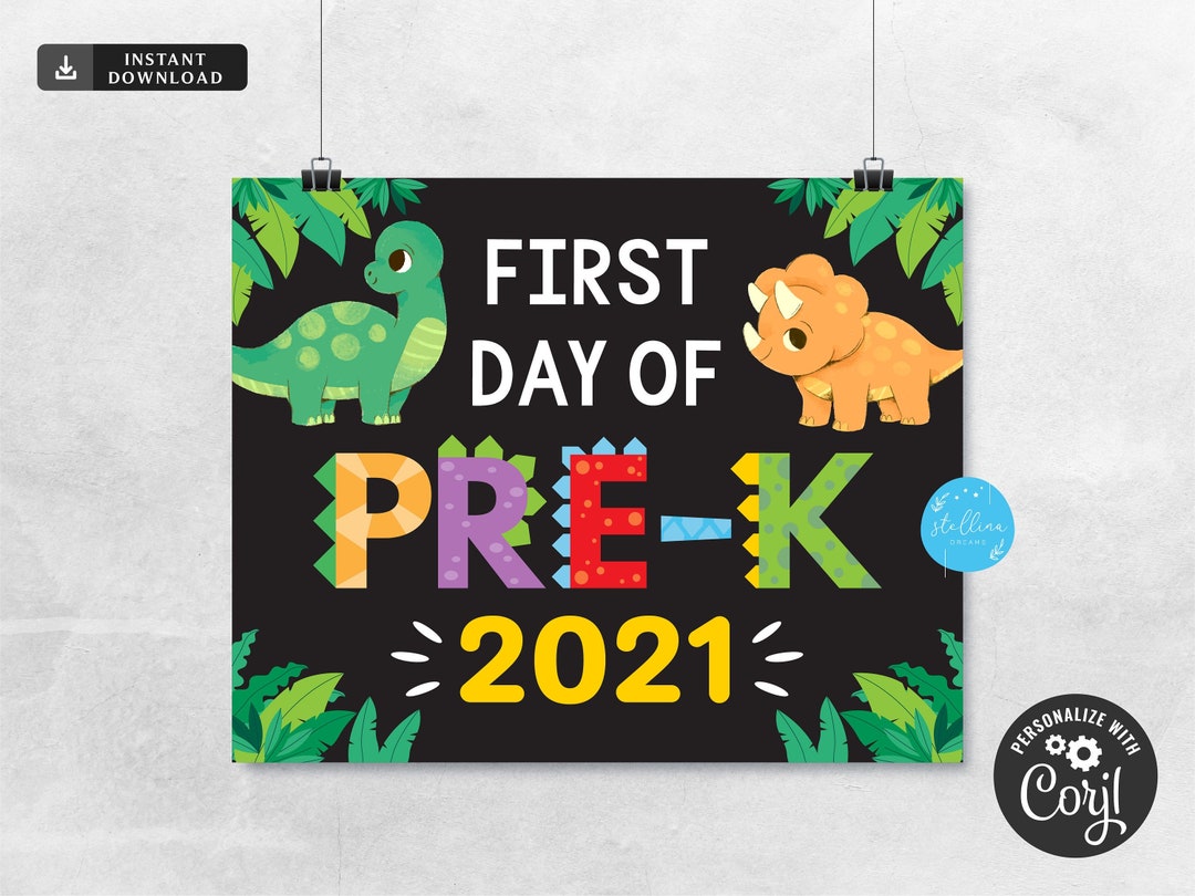 Dinosaur First Day of Pre-k Sign: Chalkboard Photo Prop (editable ...
