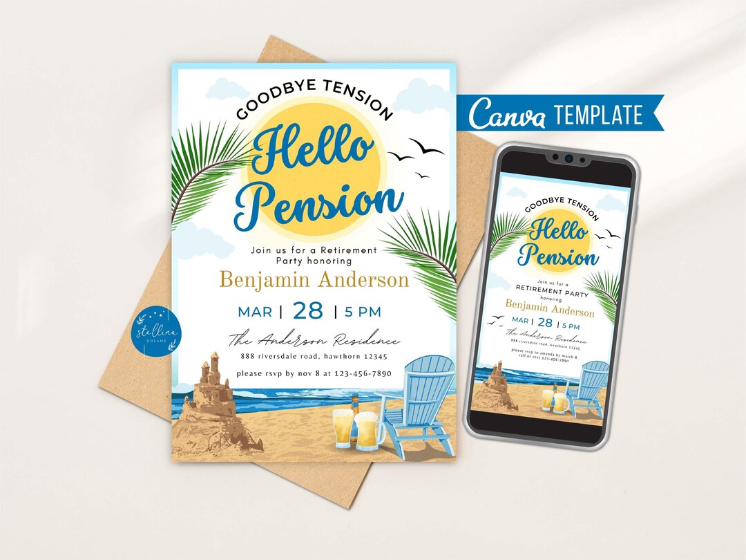Editable Tropical Beach Retirement Invitation, Teacher, Nurse, Goodbye ...