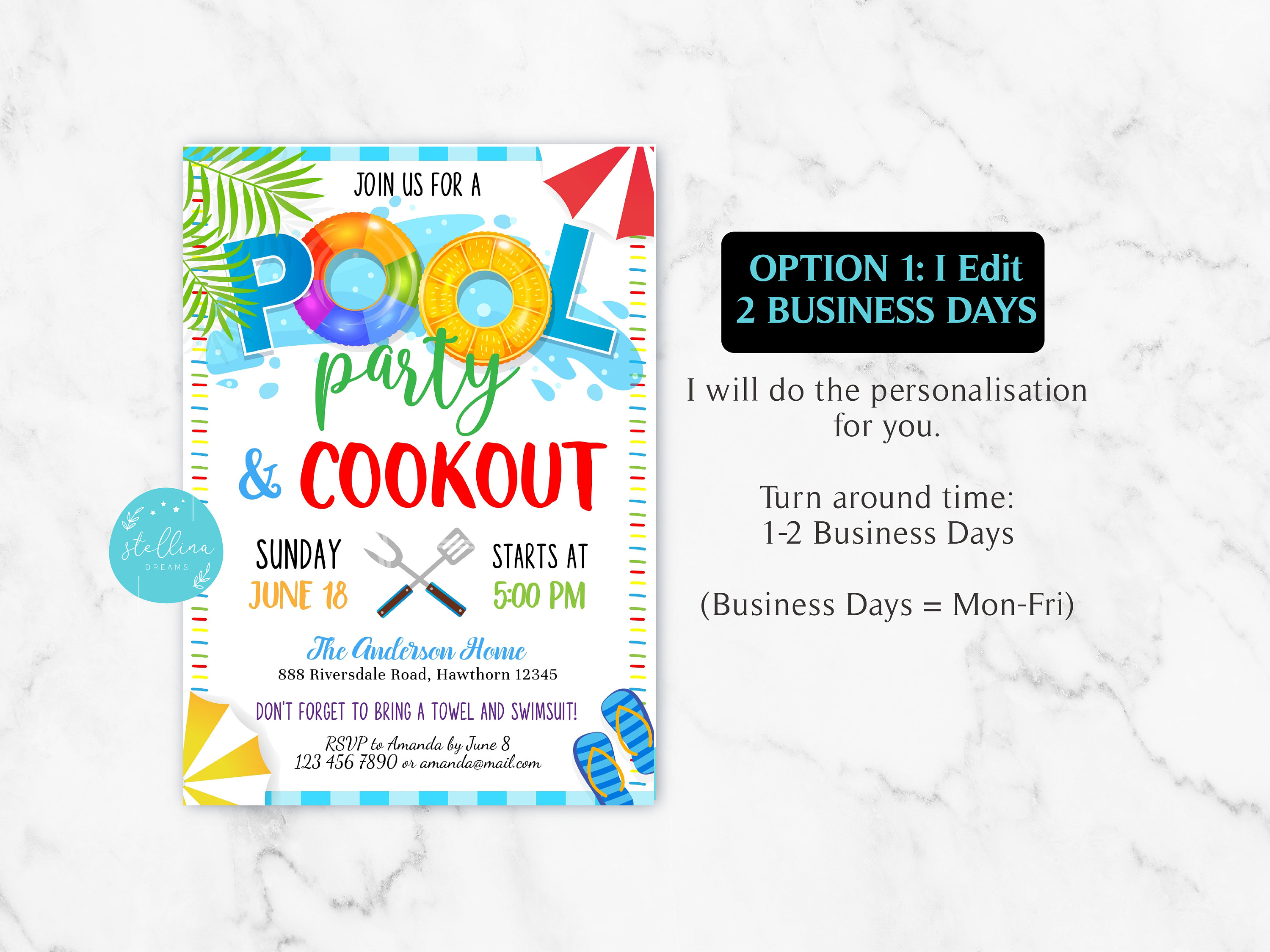 EDITABLE End of School Pool Party Invitation Pool Party and - Etsy