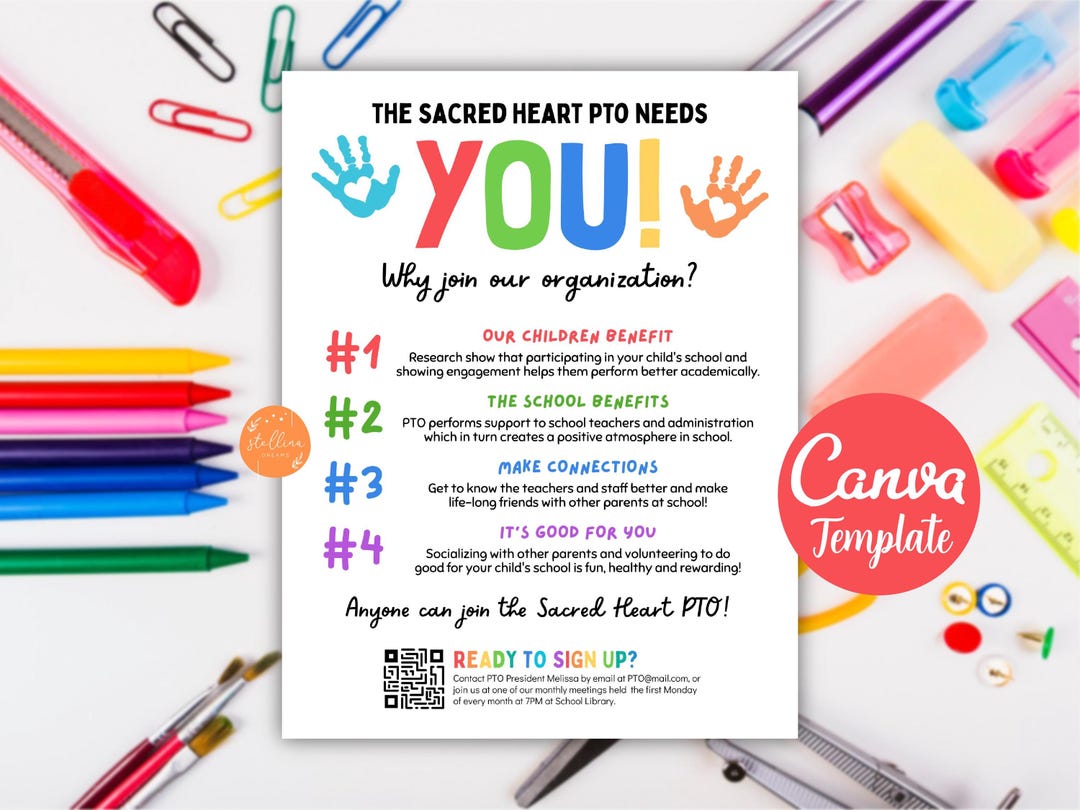 PTO PTA Recruitment Flyer: School Volunteer Handout (CANVA Template) - Etsy